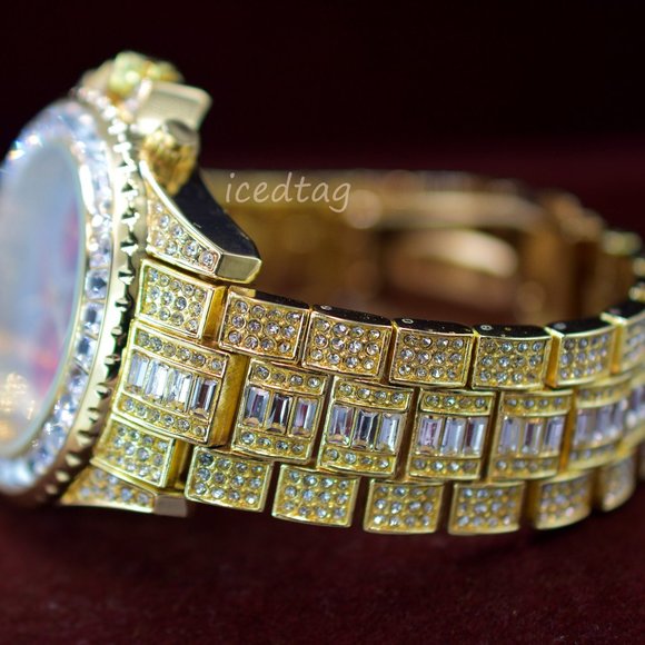 Accessories | Mens Full Iced Out Chronograph Red Face Watch | Poshmark